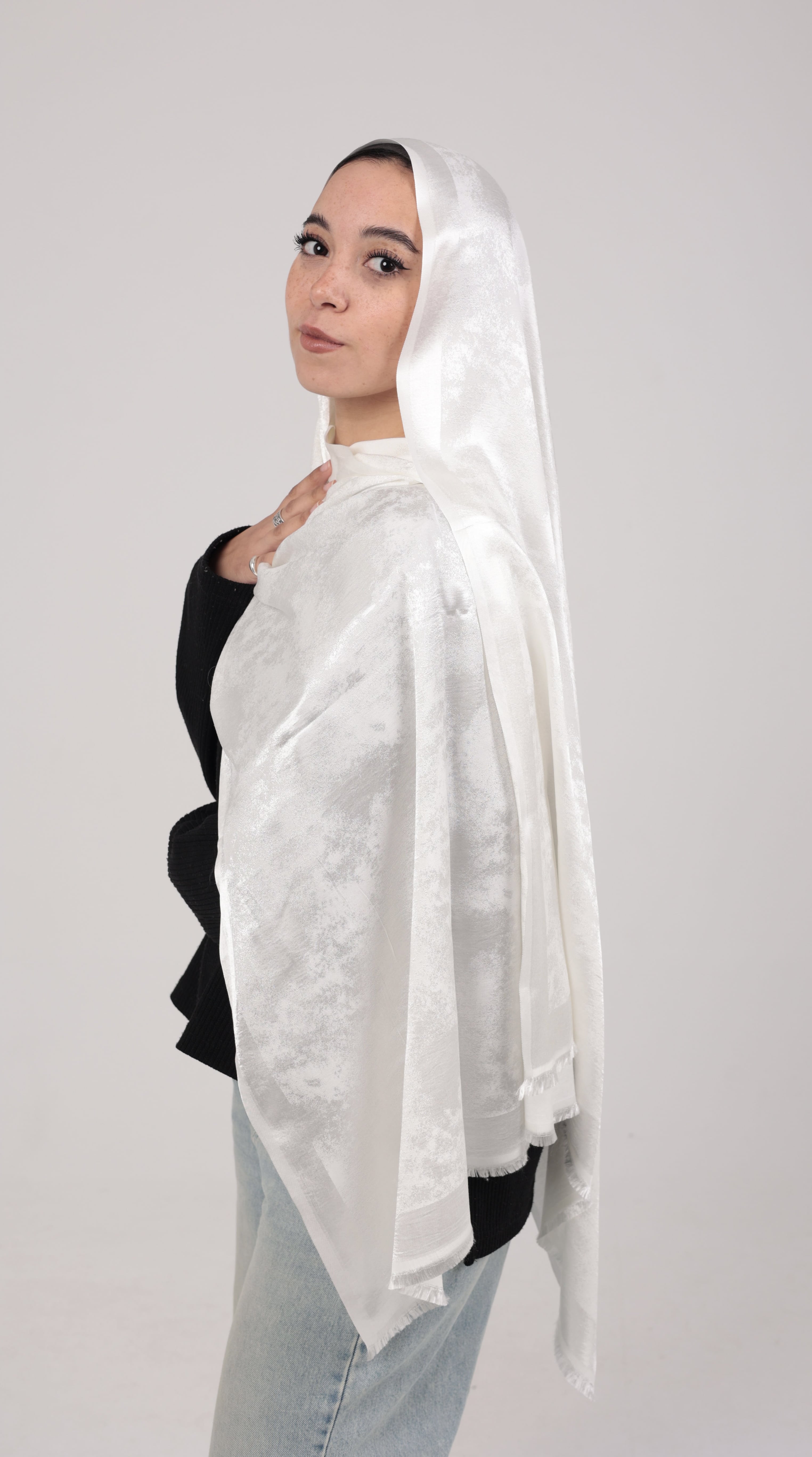 Shimmery Turkish Pashmina Shawl-Off White | guzelhanim.com